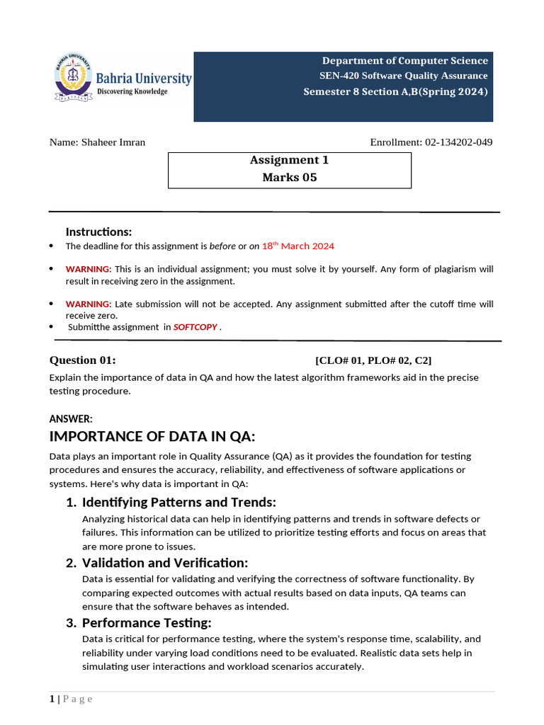 SQA Assignment 1 | PDF | Software Testing | Computer Security