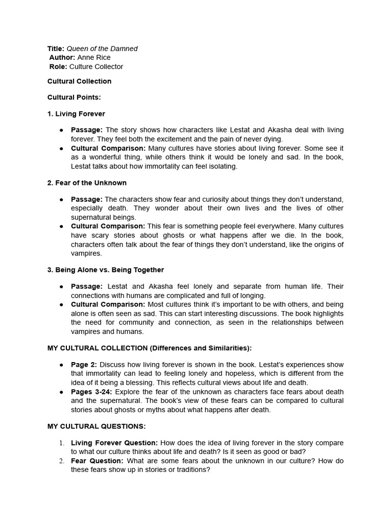 Cultural Themes in "Queen of the Damned" | PDF