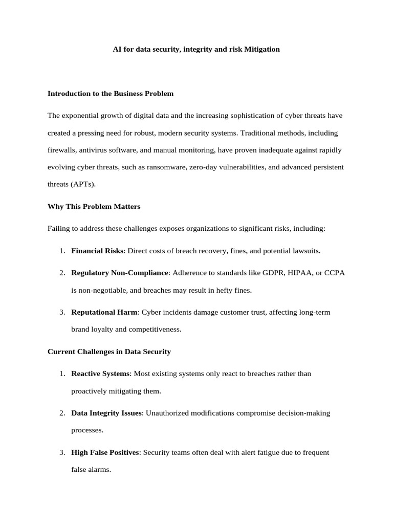 AI For Data Security, Integrity and Risk Mitigation | PDF | Computer Security | Security