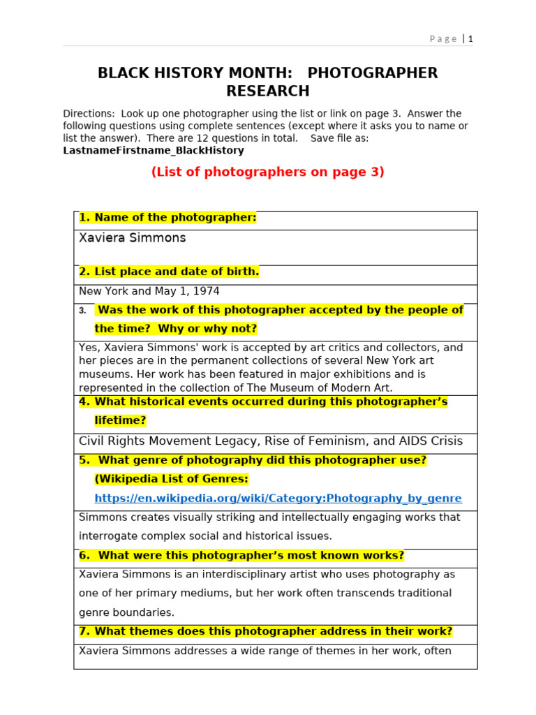 Black History Photographer Research | PDF