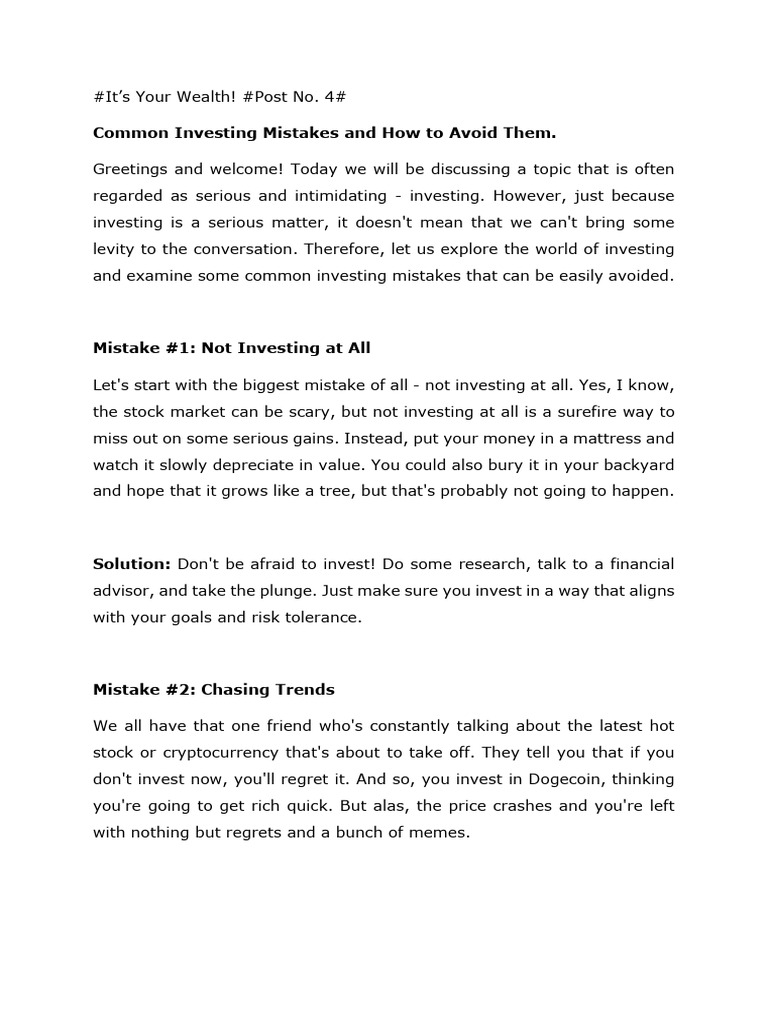 Common Mistakes While Investing | PDF | Investing | Stocks