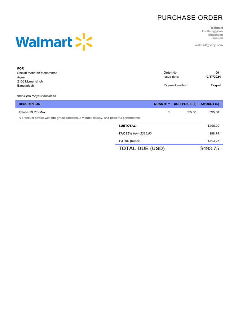 Purchase Order: Total Due (Usd) | PDF