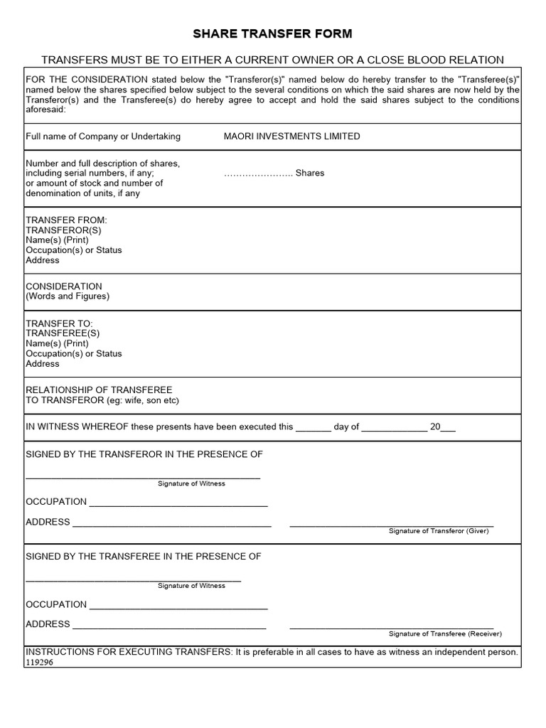 Share Transfer Form 1 | PDF