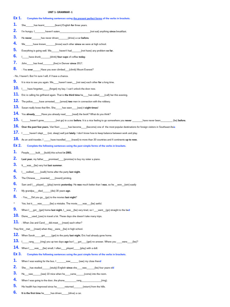 UNIT 1- GRAMMAR -1 | PDF