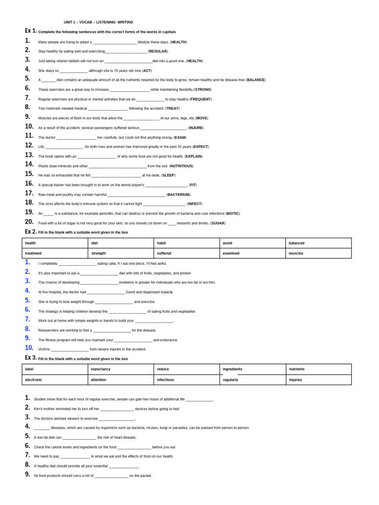 UNIT 1- VOCAB, LIS, WRITING | PDF | Infection | Physical Fitness