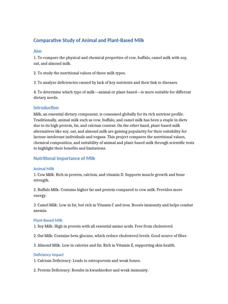 Comparative Study of Milk | PDF | Milk | Nutrition