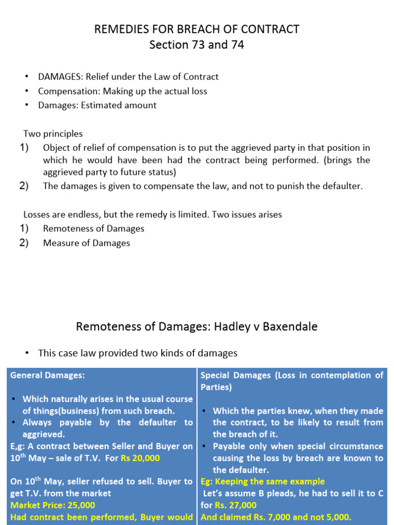 Breach of Contract Remedies Explained | PDF | Damages | Breach Of Contract