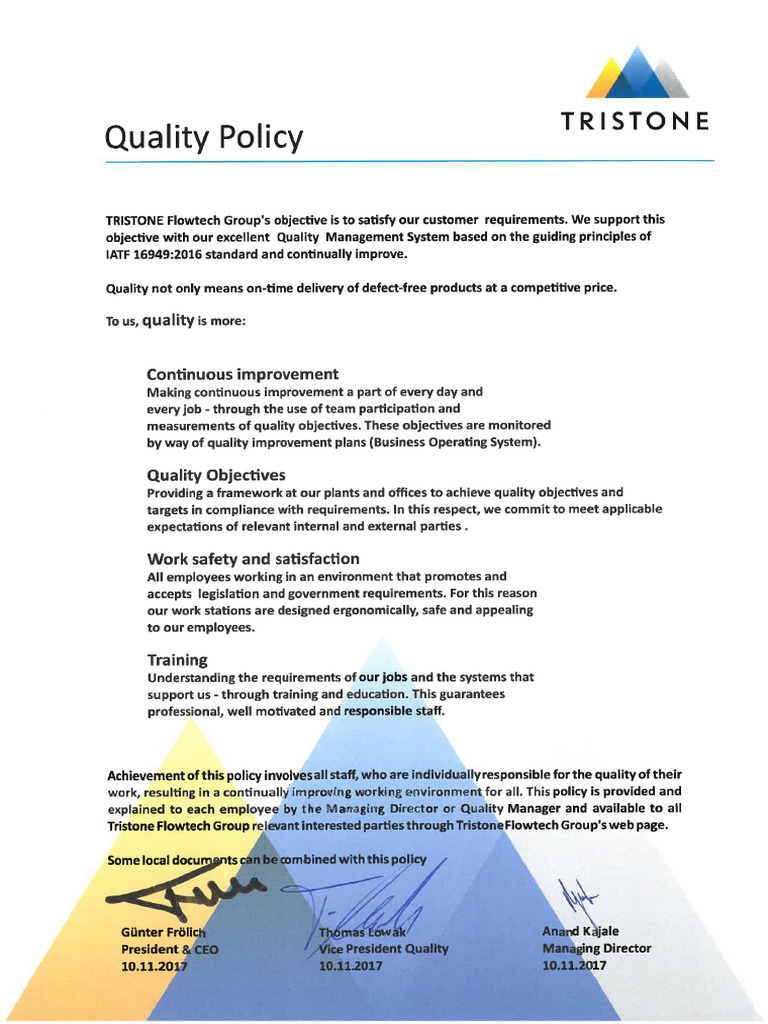 Tristone Global Quality Policy Pun En | PDF