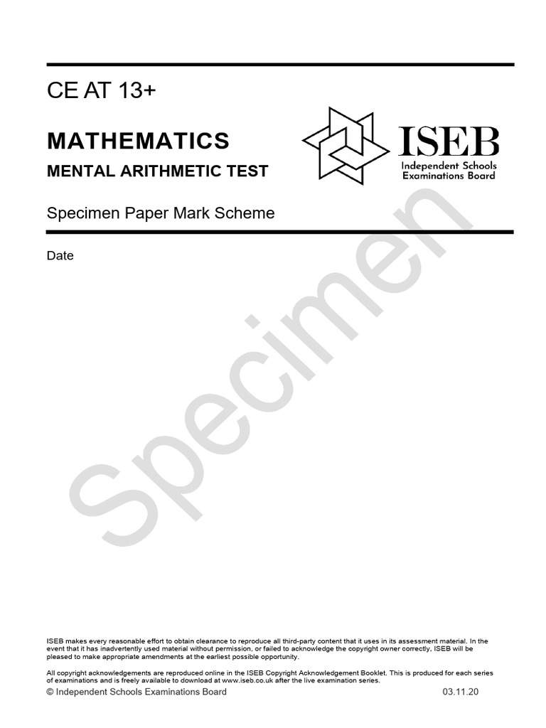 Specimen-CE-13-Mathematics-Mental-Arithmetic-Mark-Scheme-2022 | PDF | Copyright Law