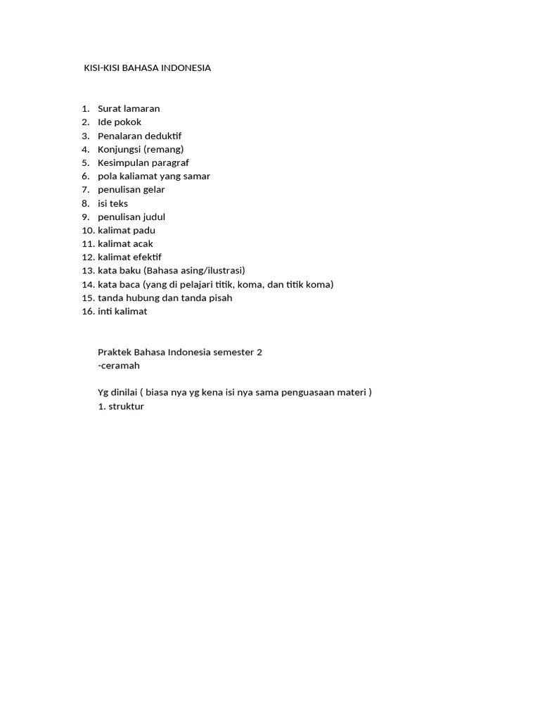 Kisi-Kisi Bindo | PDF