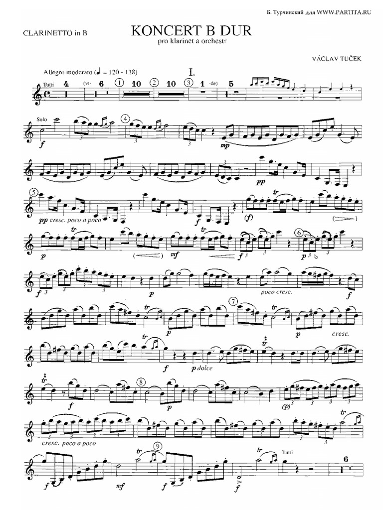V Tucek - Koncert B Dur Pro Klarinet A Orchestr Partia Klavir | PDF
