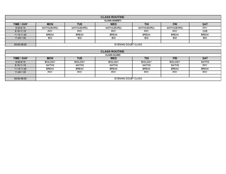CLASS ROUTINE - Sheet3 | PDF
