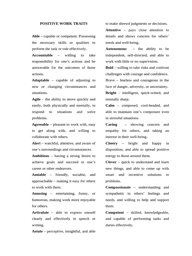 Worker Adjectives | PDF | Critical Thinking | Empathy