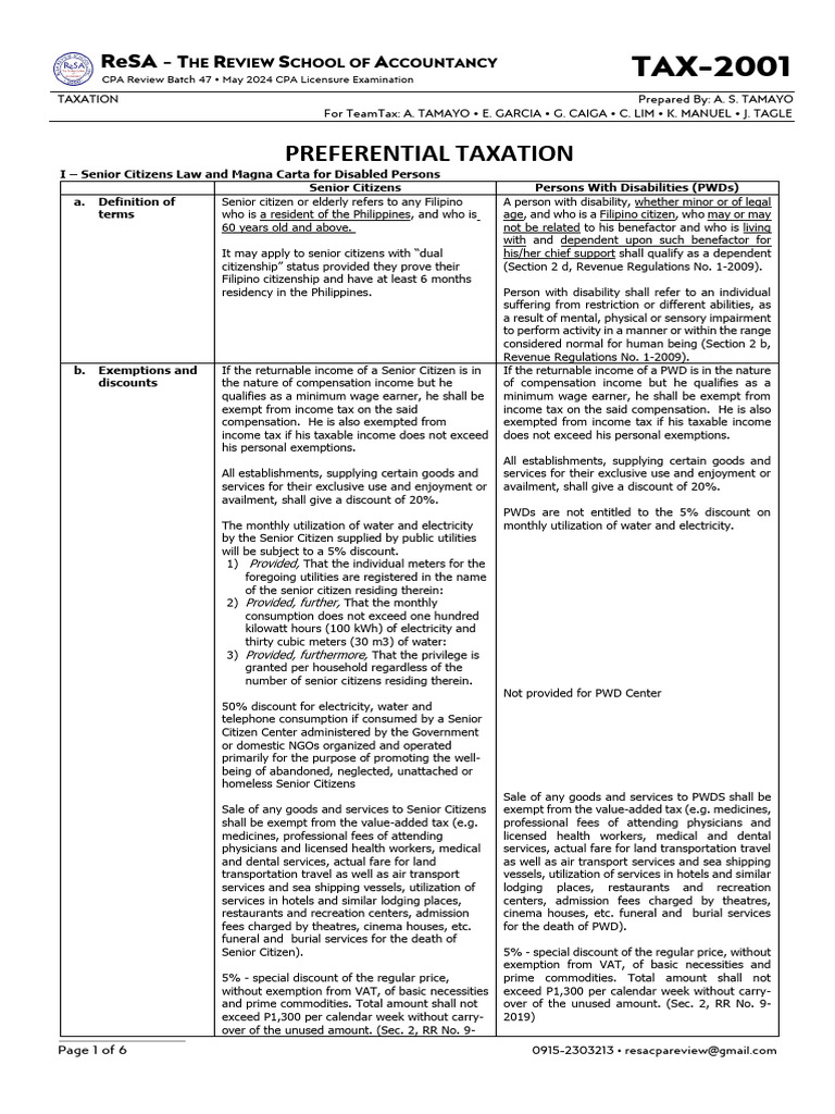 TAX-2001 (Preferential Taxation 1) | PDF | Double Taxation | Taxes