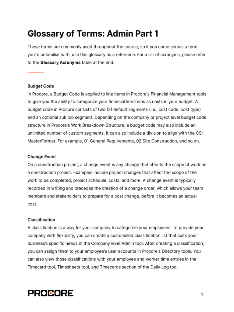 Admin Glossary for Procore Users | PDF | Optical Character Recognition ...