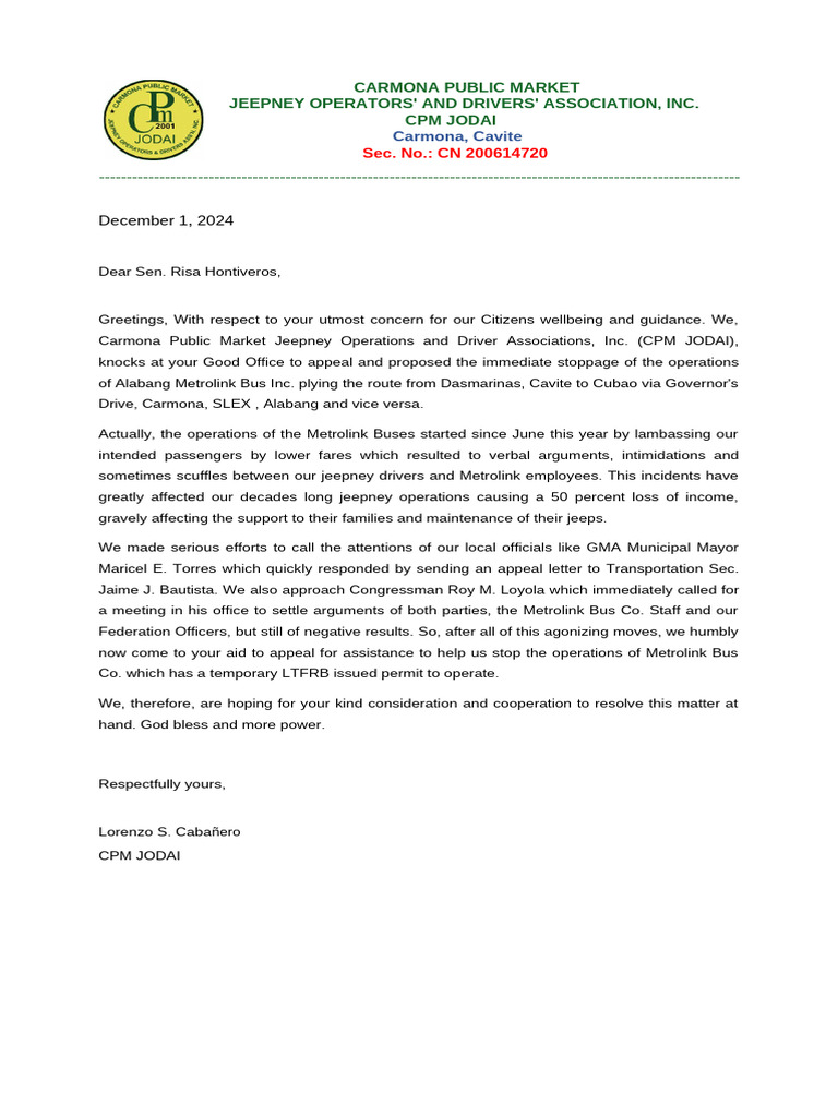 CPM Letter | PDF | Bus | Bus Transport