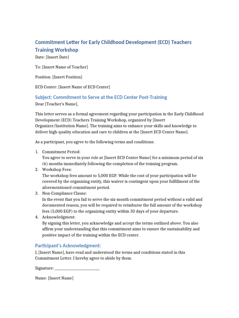 ECD Teacher Commitment Letter | PDF