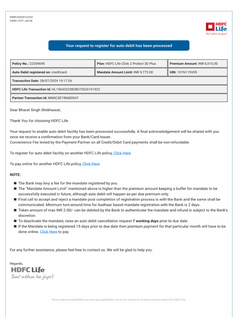 Auto-Debit Registration Acknowledgement | PDF