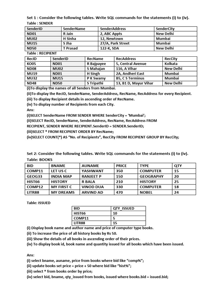 SQL Board Practical 2024 | PDF