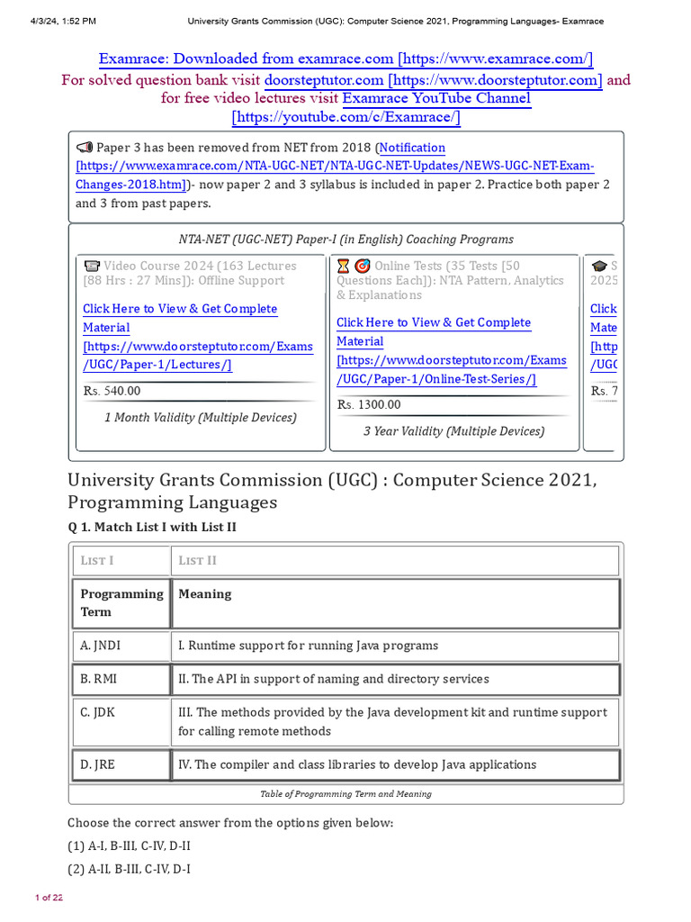 UGC Computer Science 2021 | PDF | Queue (Abstract Data Type) | Computer Programming
