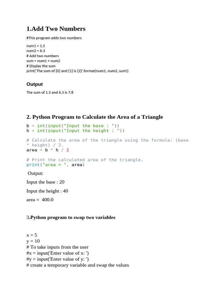 PYTHON PROGRAMS | PDF | Area | Elementary Mathematics