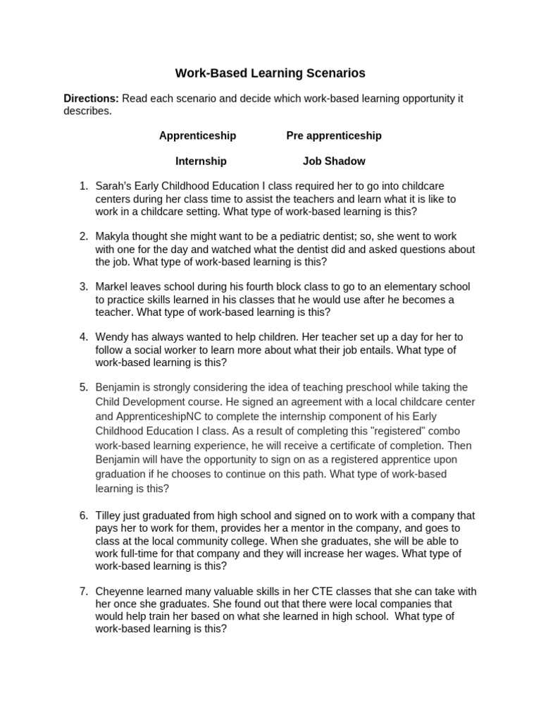 Work - Based Learning Scenarios | PDF
