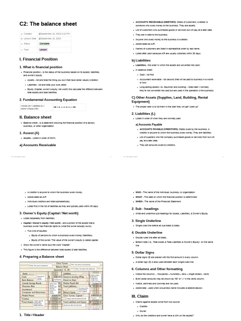C2 The balance sheet a5a84bc18b79413c9b40c53a203f23df | PDF | Equity ...