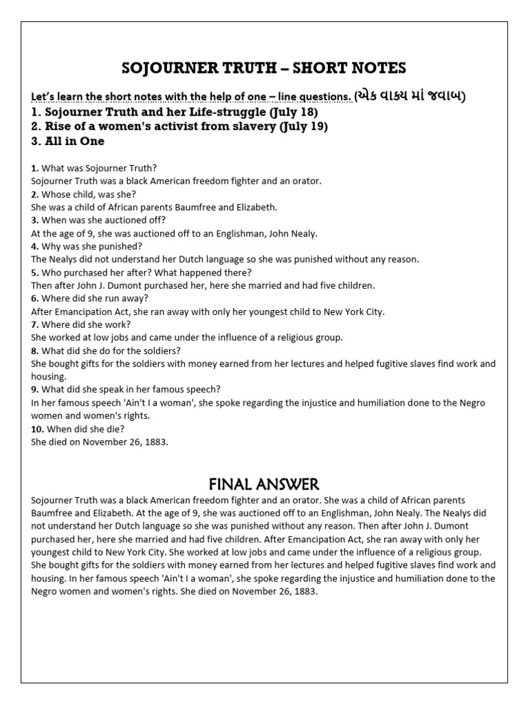 Sojourner Truth: Life and Legacy | PDF