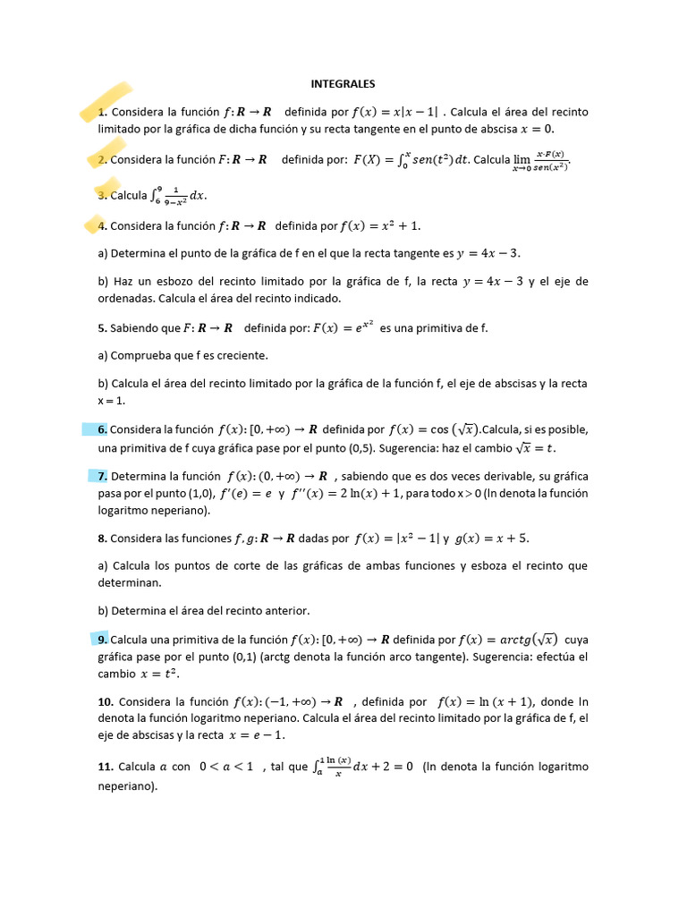 Ficha de Repaso Integrales | PDF | Logaritmo | Línea (geometría)