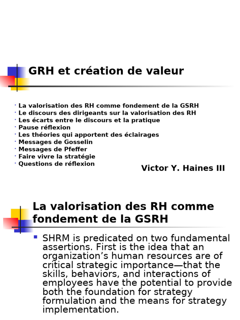 Valorisation des RH et GSRH : enjeux clés | PDF | Économie | Économie d ...
