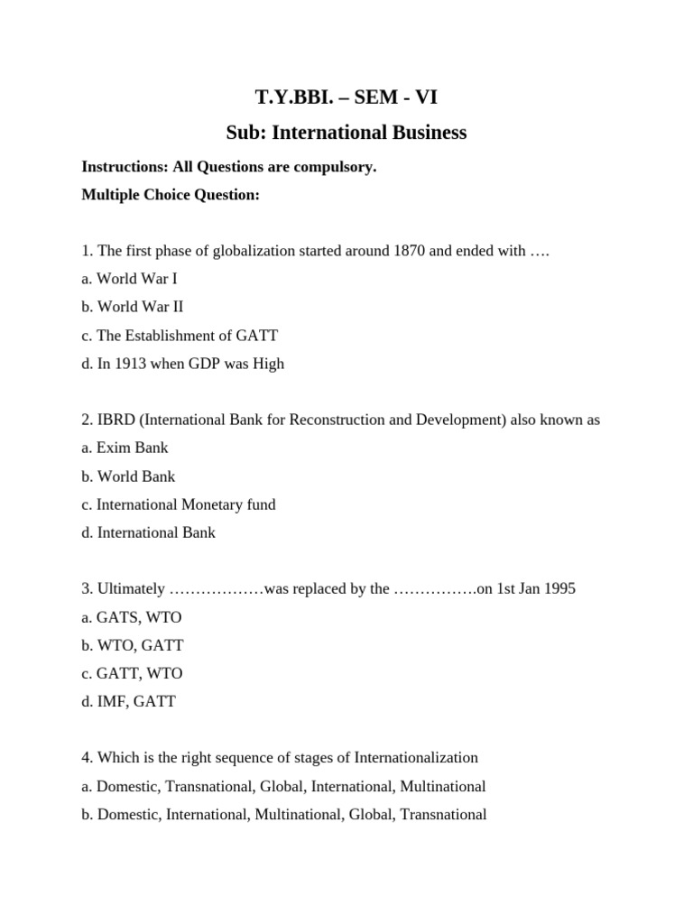 International Business Question Paper | PDF | Multinational Corporation ...
