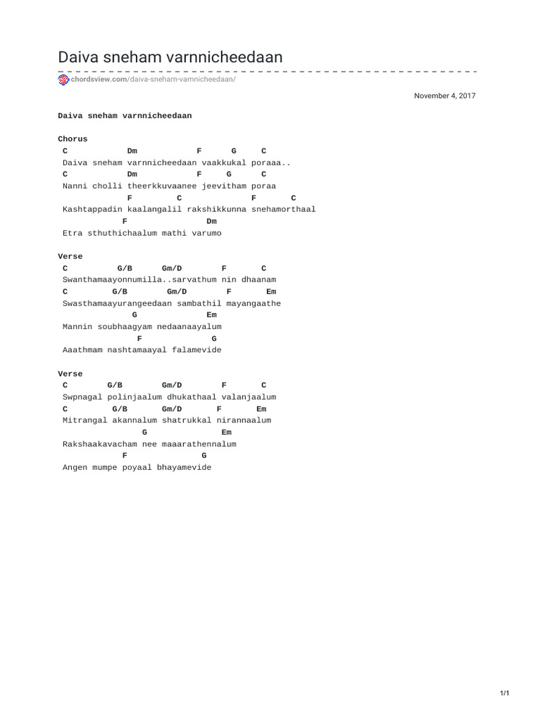 Daiva Sneham Varnnicheedaan | PDF