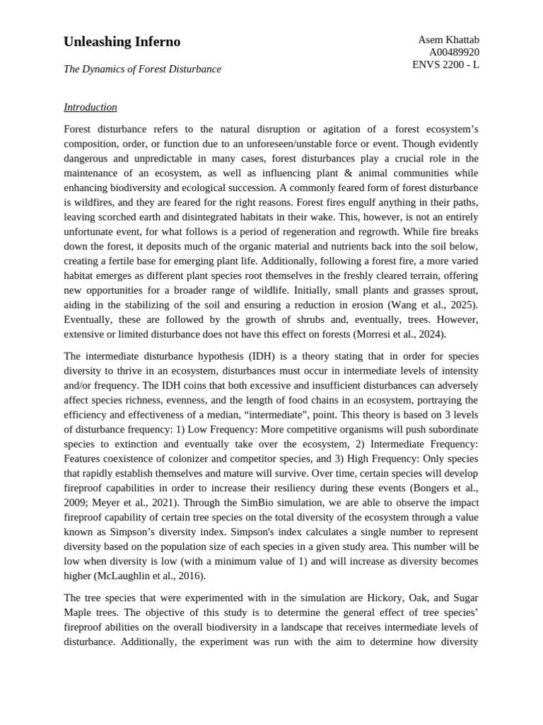 Lab 6 - Forest Disturbance | PDF | Disturbance (Ecology) | Biodiversity