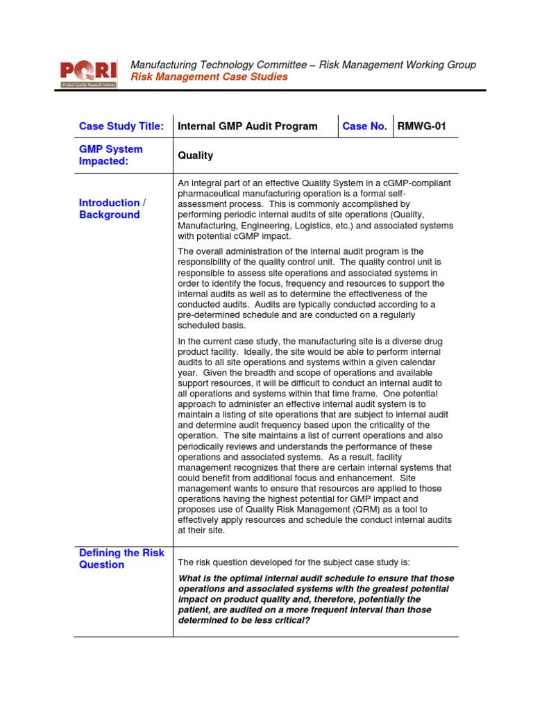 Case Study RMWG-01 Internal GMP Audit Program | PDF | Internal Audit ...