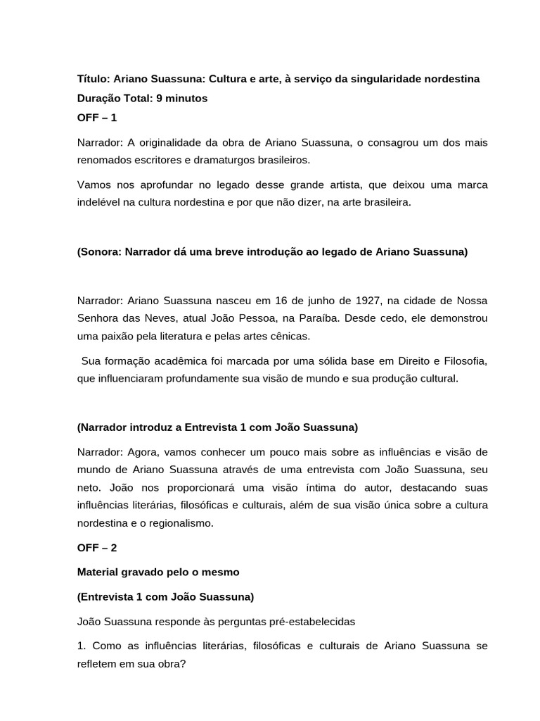 Legado de Ariano Suassuna e Cultura Nordestina | PDF
