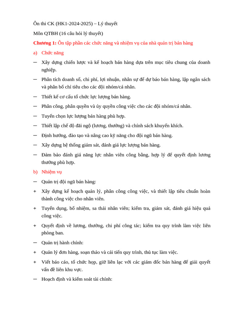 Đề cương - QTBH | PDF