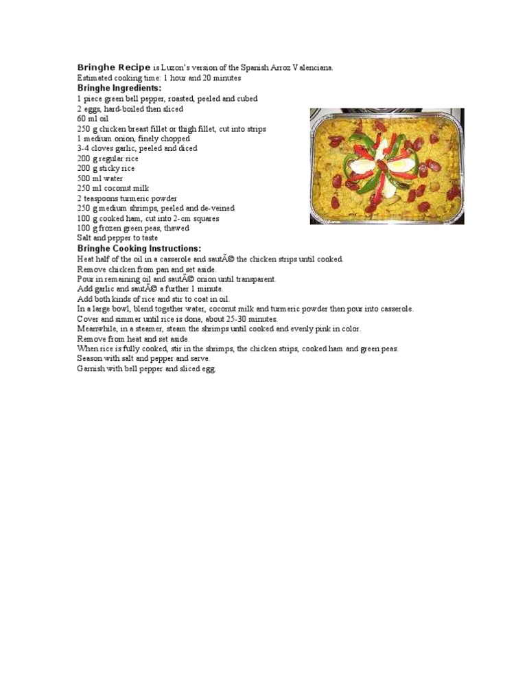 Bringhe Recipe | PDF | Asian Cuisine | Regional & Ethnic Food