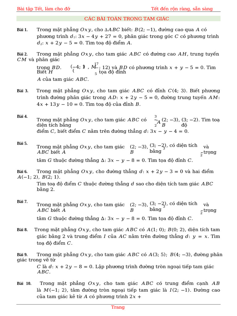 CÁC BÀI TOÁN TRONG TAM GIÁC - Cambria Math | PDF