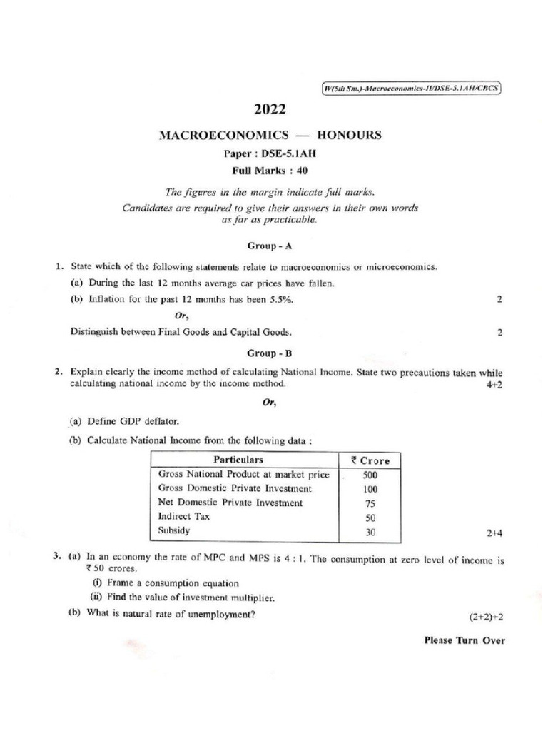 2022 (H) Macroeconomics Semester Question Paper by My Solution Paper ...