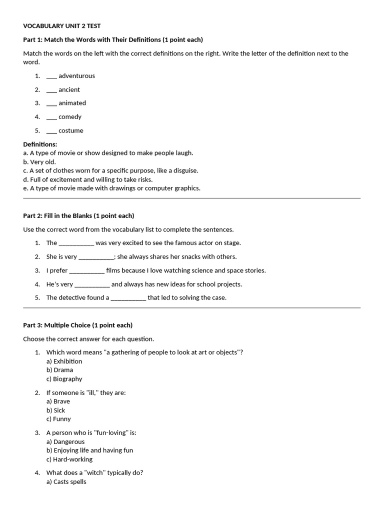 voc unit 2 exercices | PDF