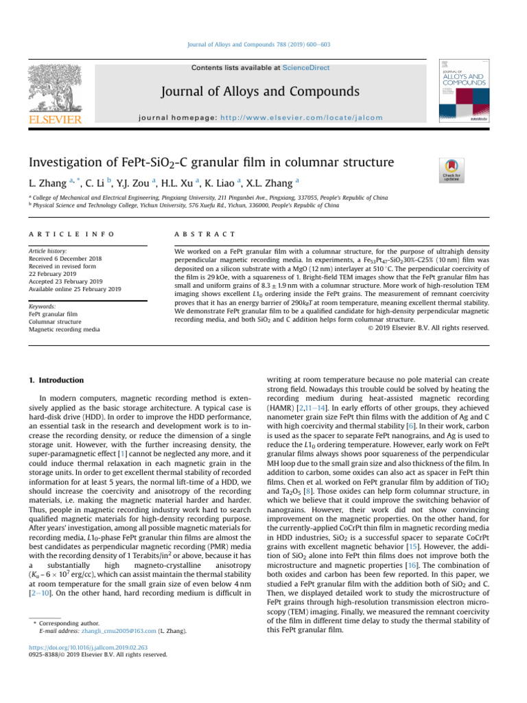 Investigation of FePt-SiO2-C Granular Film in Columnar Structure | PDF ...