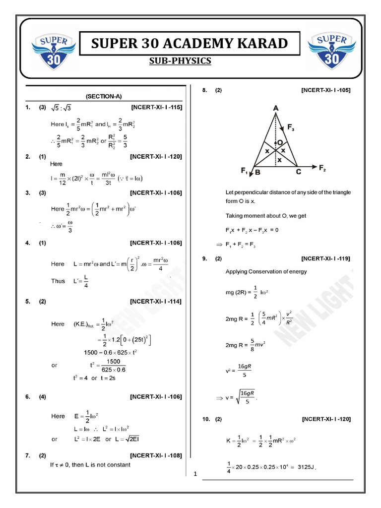 Rotational Motion (DPP) ANSWER | PDF