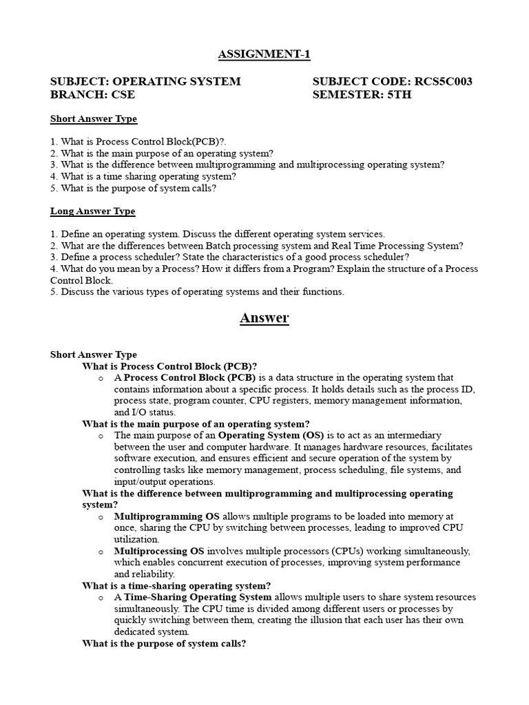 Os Assignment 1 | PDF | Process (Computing) | Operating System