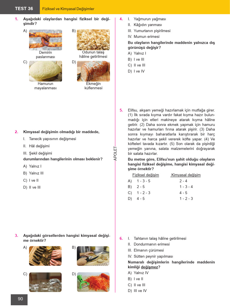 Apolet Yayinlari 8.sinif 14.hafta Fen Bi̇li̇mleri̇ Ödevi̇ Test 36 | PDF
