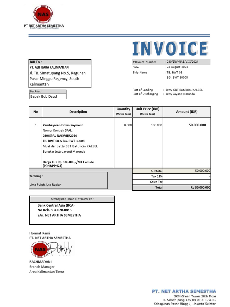 030-Inv-Dp Jetty SBT Batu Licin TB - BWT08&BWT30008 | PDF
