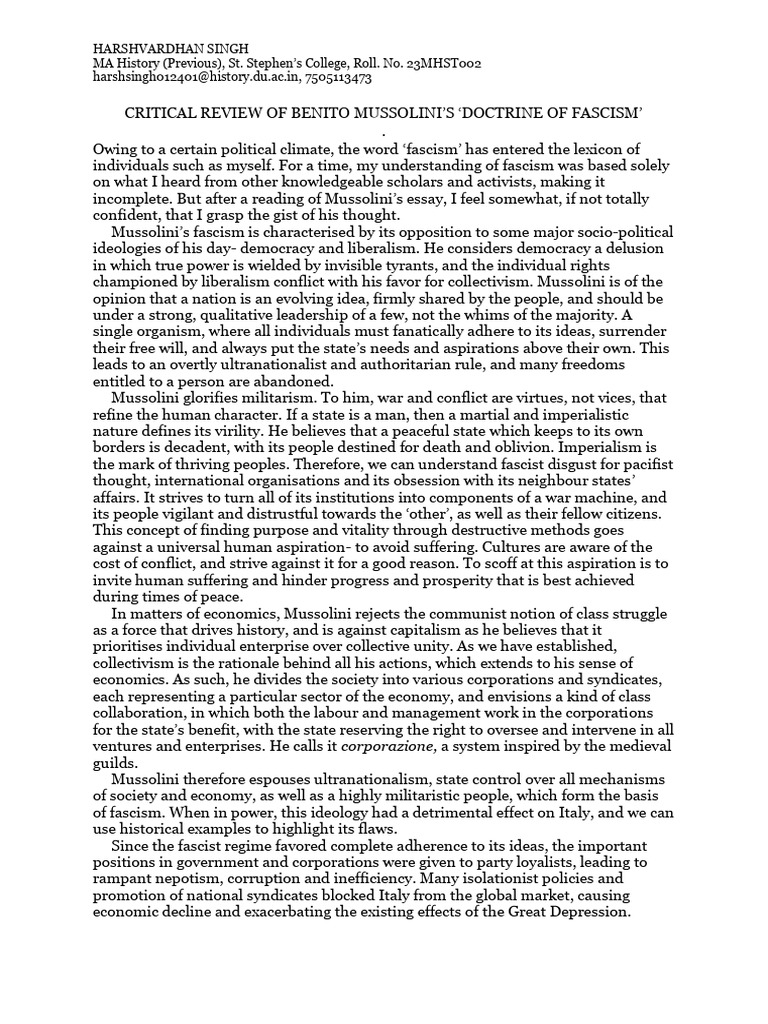 A Critical Review of the Doctrine of Fascism | PDF | Fascism | Benito ...