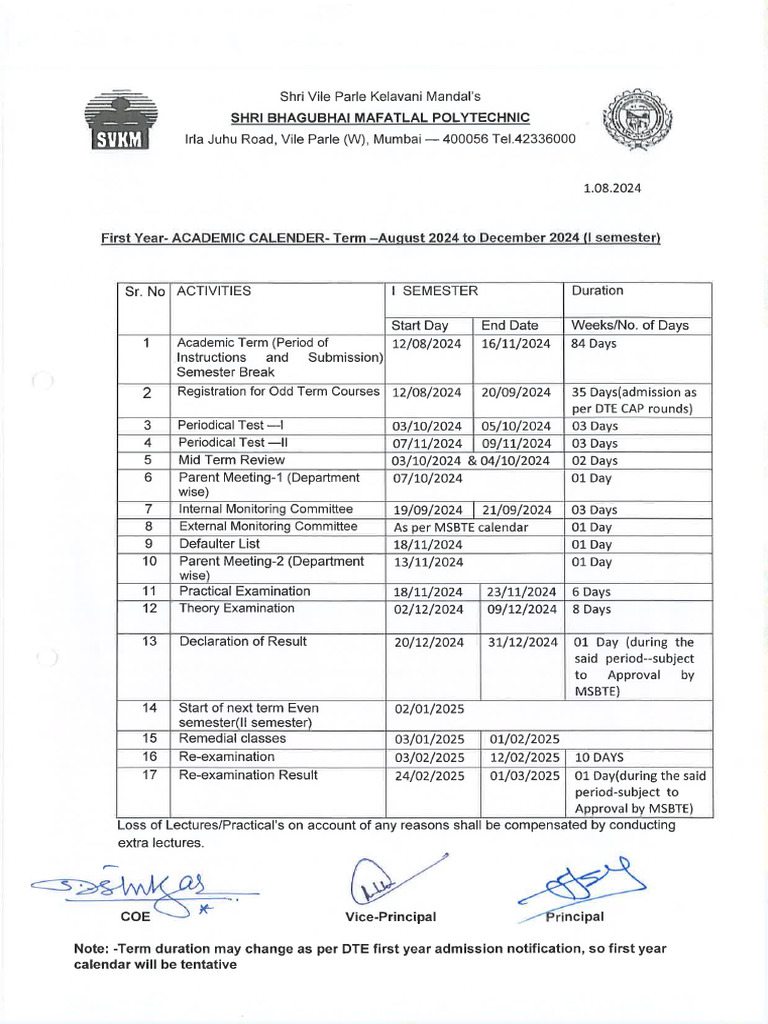 593CDoc_1st Semester Acadedmic Calender August,2024 to December, 2024 ...