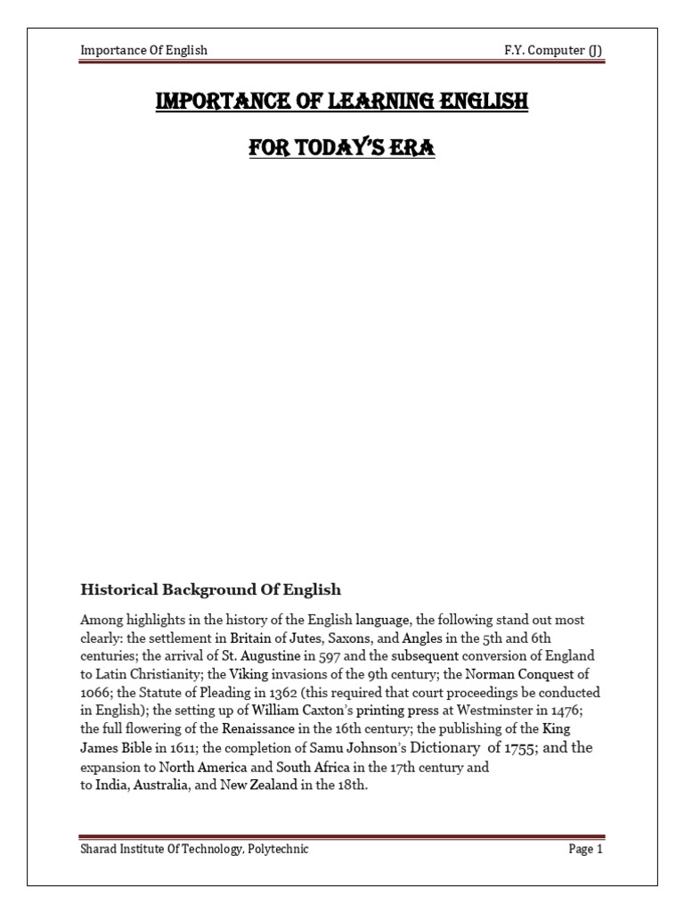 Importance of Learning English | PDF | English Language | Standard Chinese