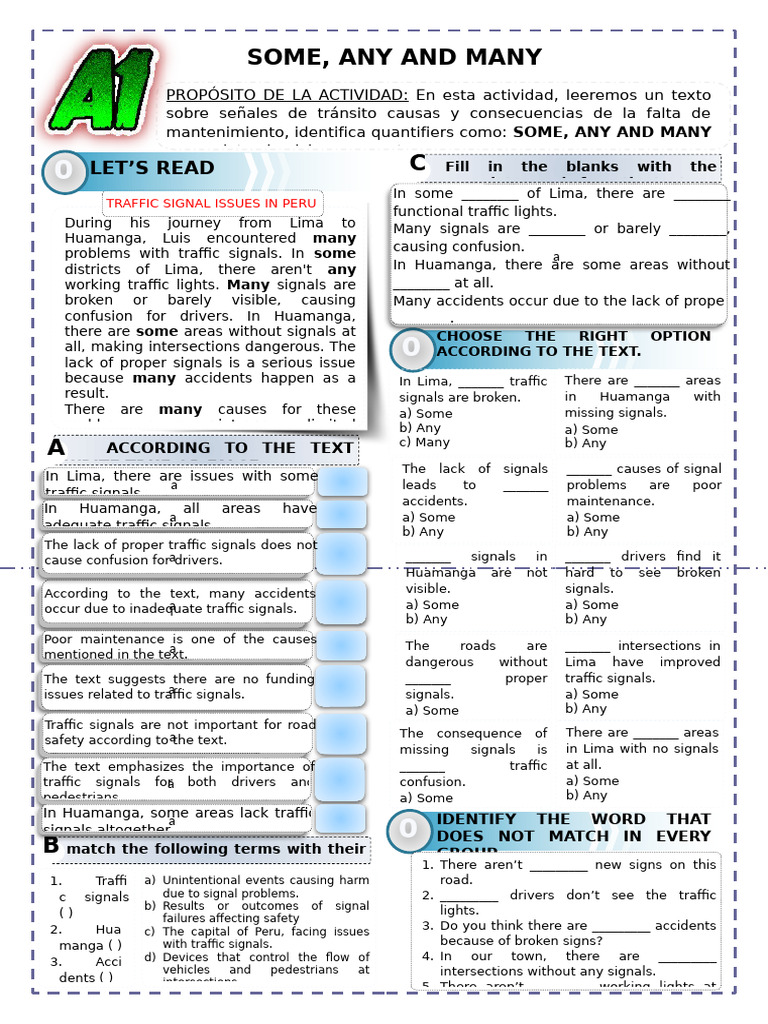 Ficha 07 - Sem 03 - Jec - A1 - Some, Any and Many | PDF | Traffic | Traffic Light