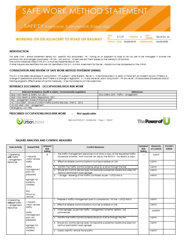 Safe Work Method Statement: Road/Rail Safety | PDF | Occupational ...